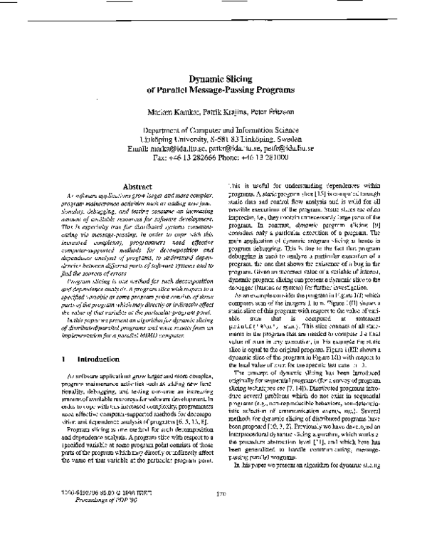 (PDF) Dynamic slicing of parallel message-passing programs
