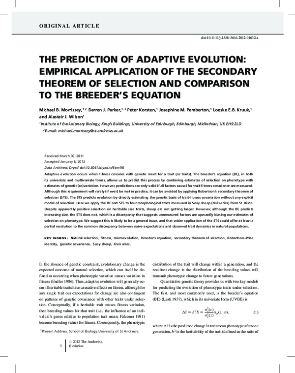 (PDF) THE PREDICTION OF ADAPTIVE EVOLUTION: EMPIRICAL APPLICATION OF ...