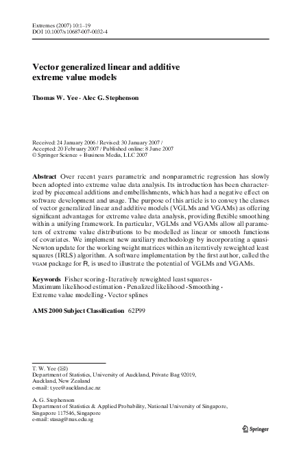 (PDF) Vector generalized linear and additive extreme value models