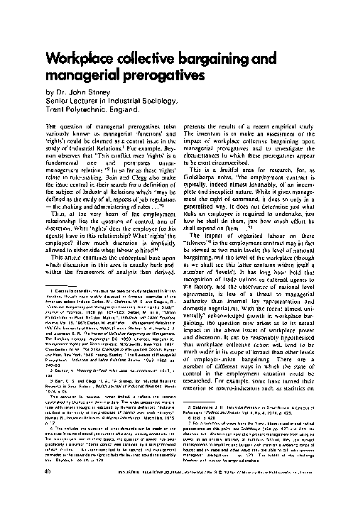 (PDF) Workplace collective bargaining and managerial prerogatives