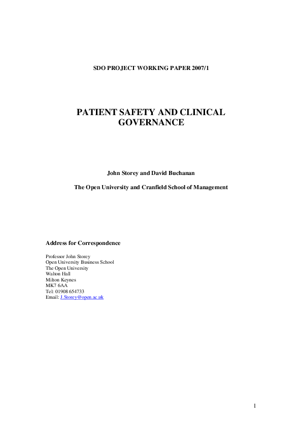 (PDF) Patient Safety and Clinical Governance