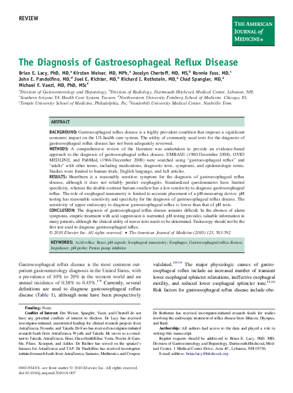 (PDF) The Diagnosis of Gastroesophageal Reflux Disease