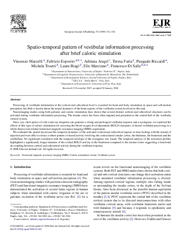 (PDF) Spatio-temporal pattern of vestibular information processing ... (PDF) Spatio-temporal pattern of vestibular information processing ...