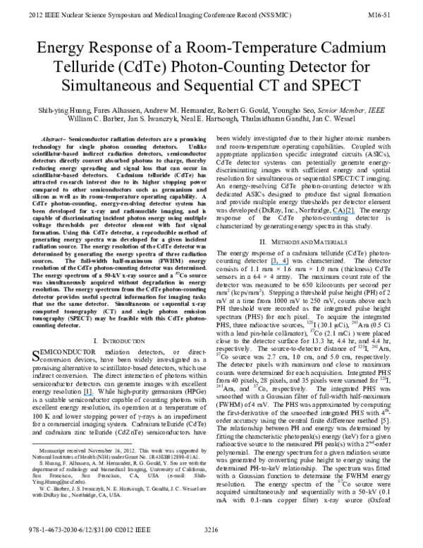 Pdf Energy Response Of A Room Temperature Cadmium Telluride Cdte Photon Counting Detector