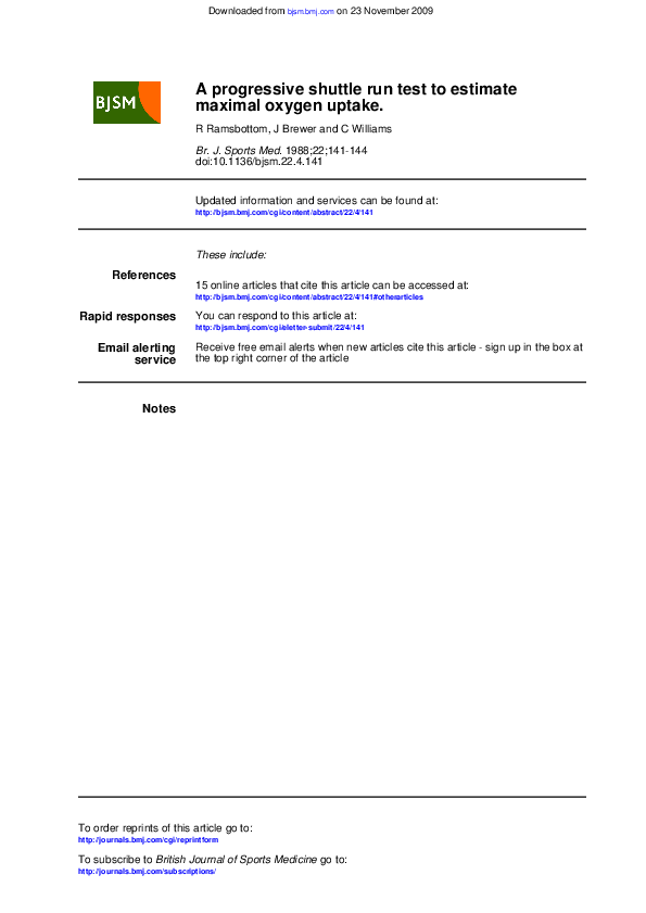 (PDF) A progressive shuttle run test to estimate maximal oxygen uptake