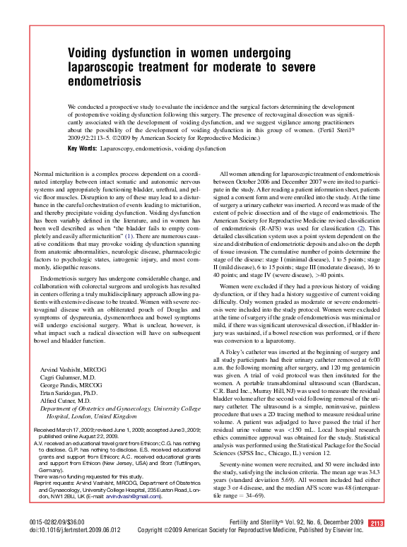 (PDF) Voiding dysfunction in women undergoing laparoscopic treatment ...