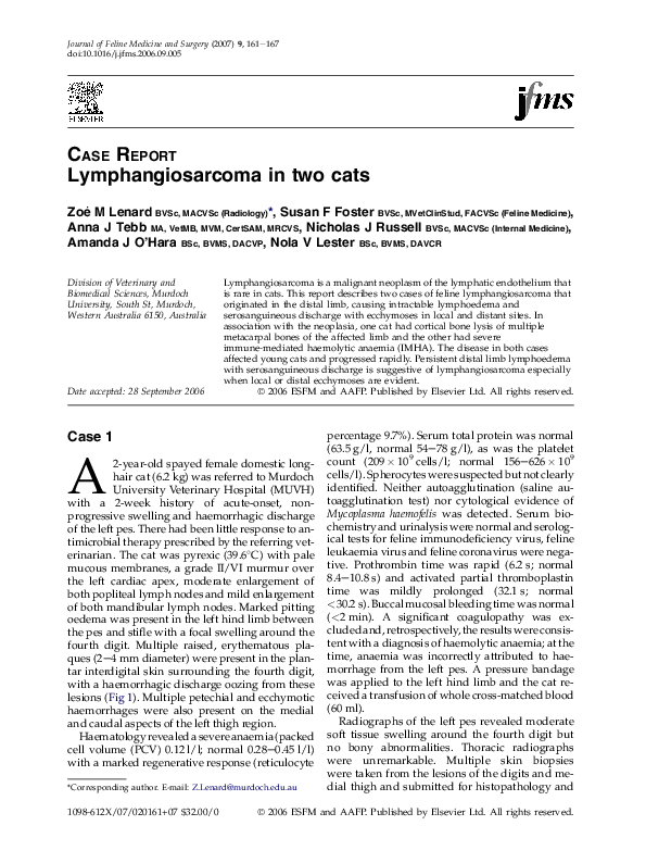 (PDF) Lymphangiosarcoma in two cats