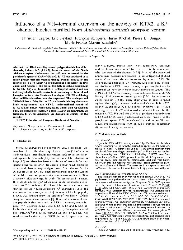 (PDF) Influence of a NH2-terminal extension on the activity of KTX2, a ...