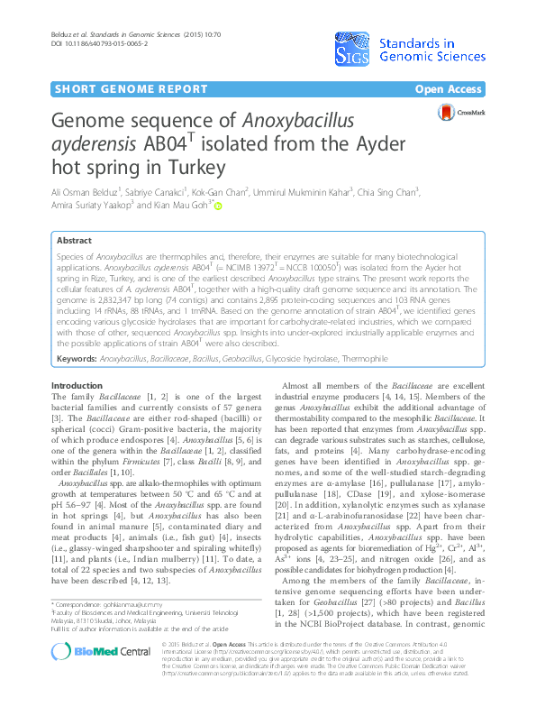 (PDF) Genome sequence of Anoxybacillus ayderensis AB04T isolated from ...