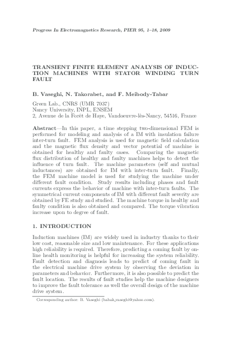Pdf Transient Finite Element Analysis For An Induction Motor With External Circuit Connections