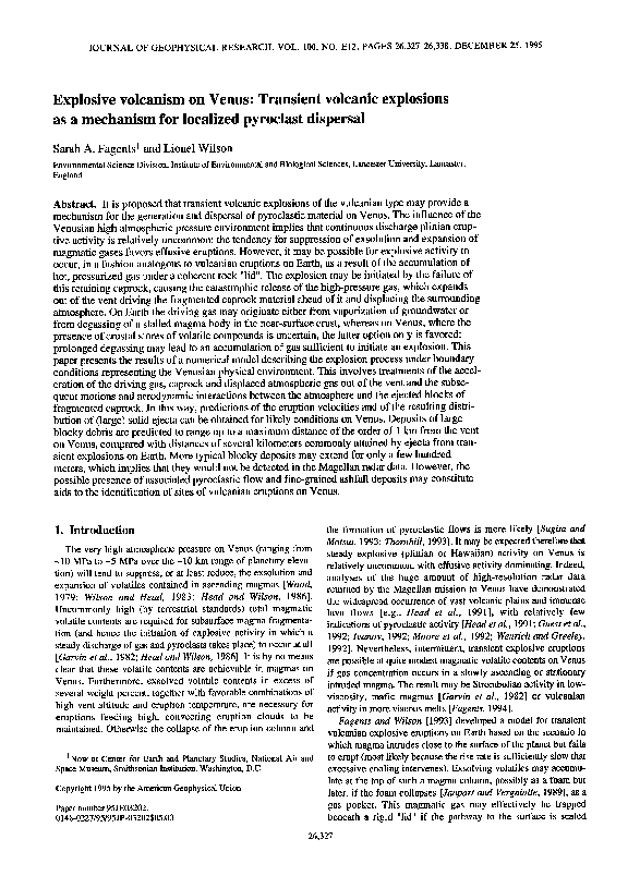 (PDF) Explosive volcanism on Venus: Transient volcanic explosions as a ...