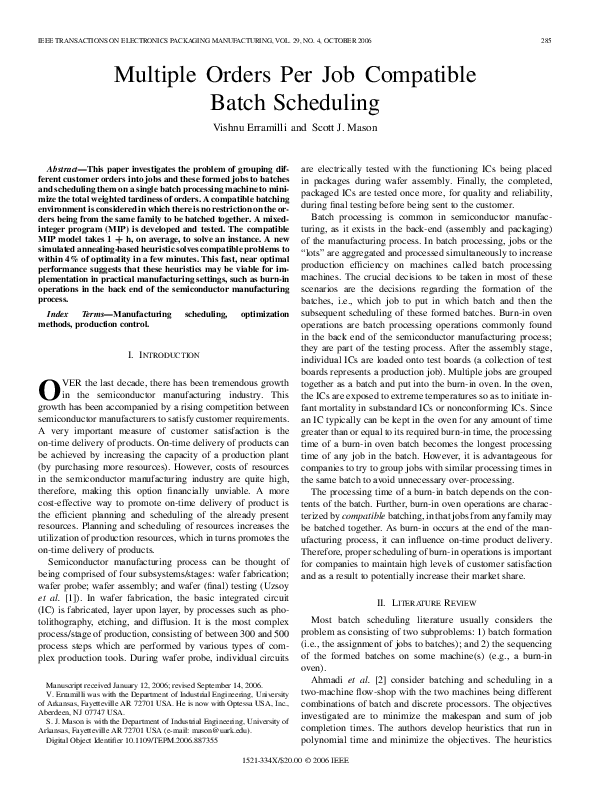 (PDF) Multiple Orders Per Job Compatible Batch Scheduling