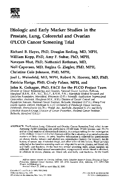 (PDF) Etiologic and early marker studies in the prostate, lung ...
