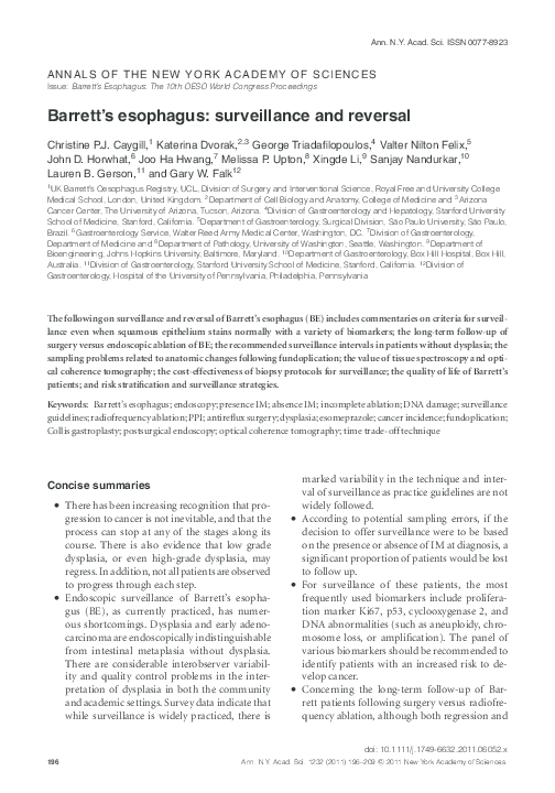 (PDF) Barrett's esophagus: surveillance and reversal
