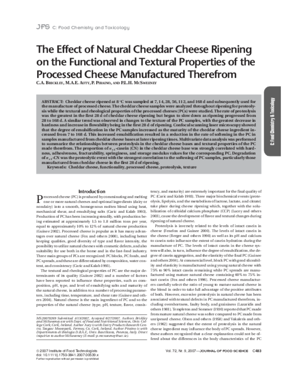 (PDF) The Effect of Natural Cheddar Cheese Ripening on the Functional ...