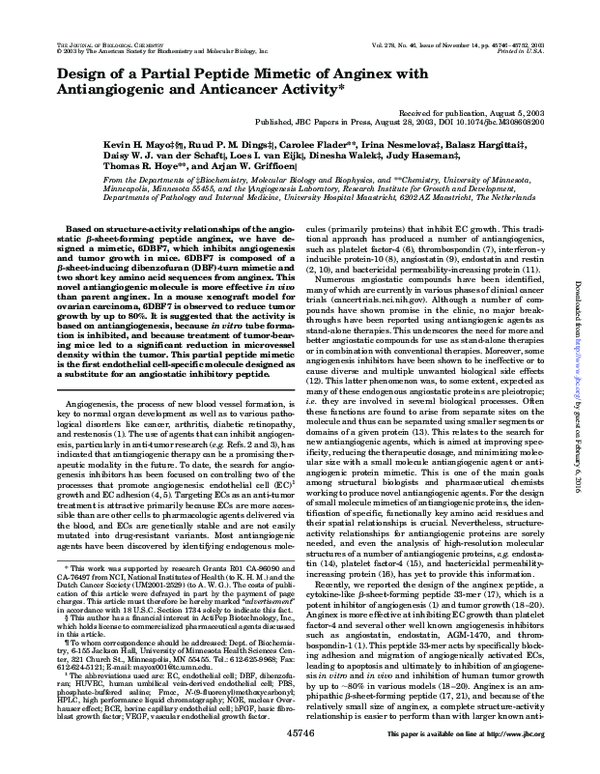 (PDF) Design of a Partial Peptide Mimetic of Anginex with ...