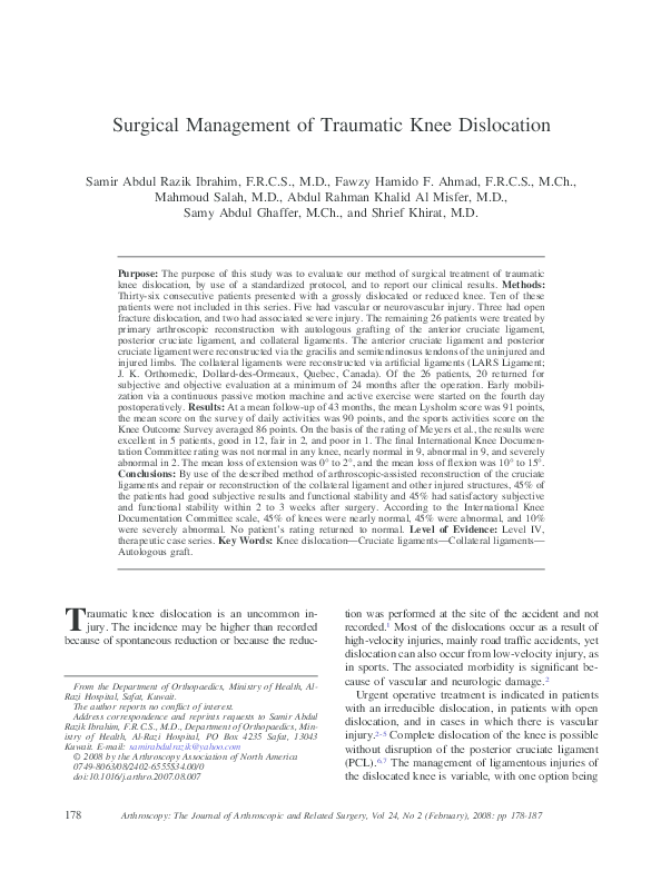 (PDF) Surgical Management of Traumatic Knee Dislocation With ...