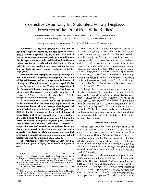 (PDF) Corrective osteotomy for malunited, volarly displaced fractures ...