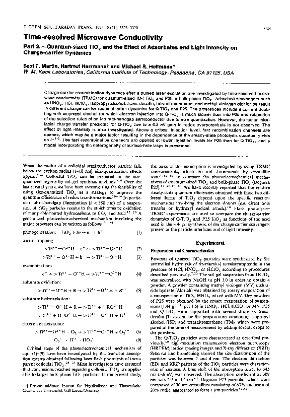 (PDF) Time-resolved microwave conductivity. Part 2.—Quantum-sized TiO2 ...