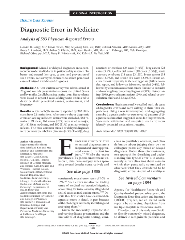 (PDF) Diagnostic error in medicine: analysis of 583 physician-reported ...
