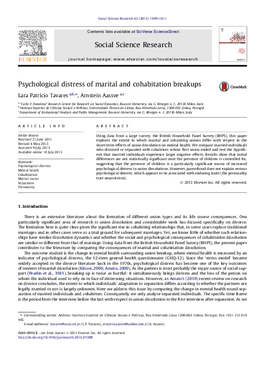 (PDF) Psychological distress of marital and cohabitation breakups