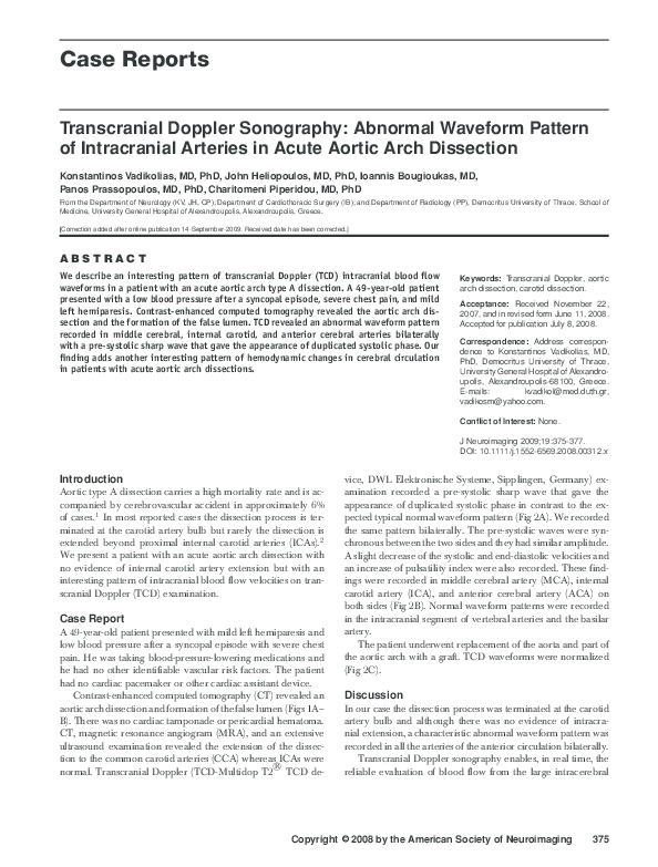 (PDF) Transcranial Doppler Sonography: Abnormal Waveform Pattern of ...