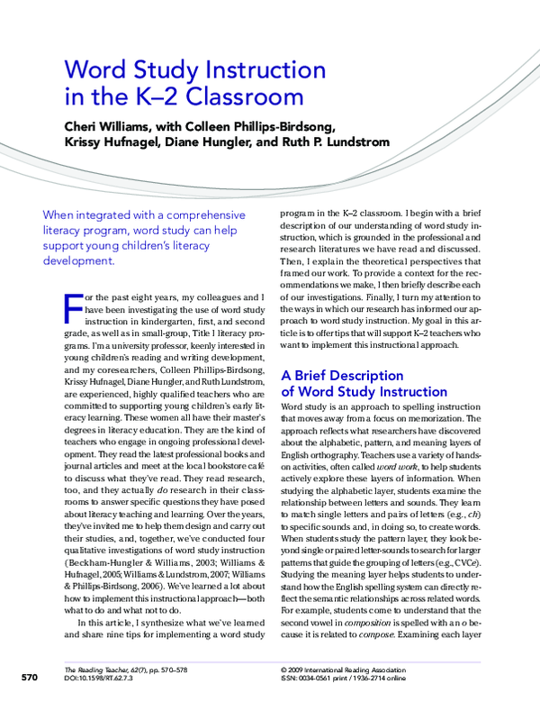 (PDF) Word Study Instruction in the K–2 Classroom