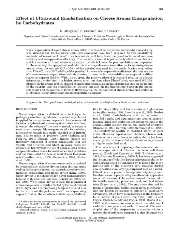 (PDF) Effect of Ultrasound Emulsification on Cheese Aroma Encapsulation ...