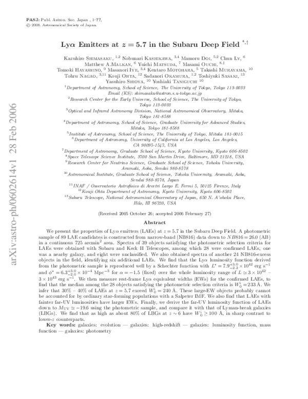 (PDF) Ly Emitters at z = 5.7 in the Subaru Deep Field