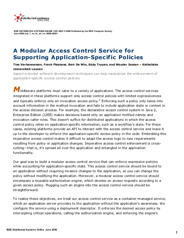 (PDF) A Modular Access Control Service for Supporting Application-Specific Policies