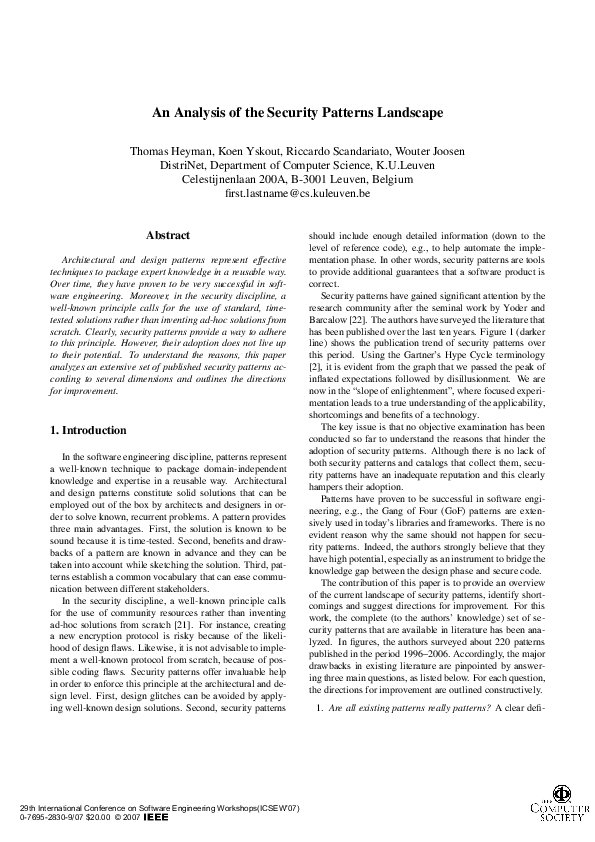 (PDF) An Analysis of the Security Patterns Landscape