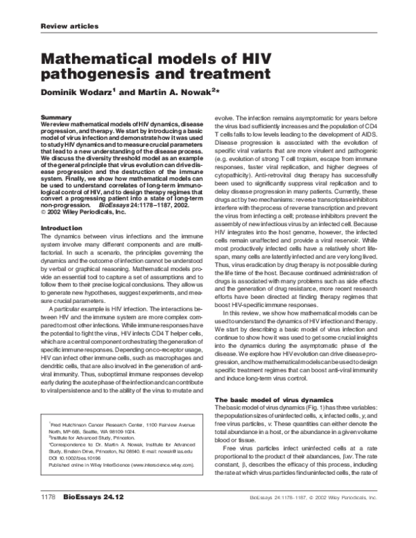 (PDF) Mathematical models of HIV pathogenesis and treatment