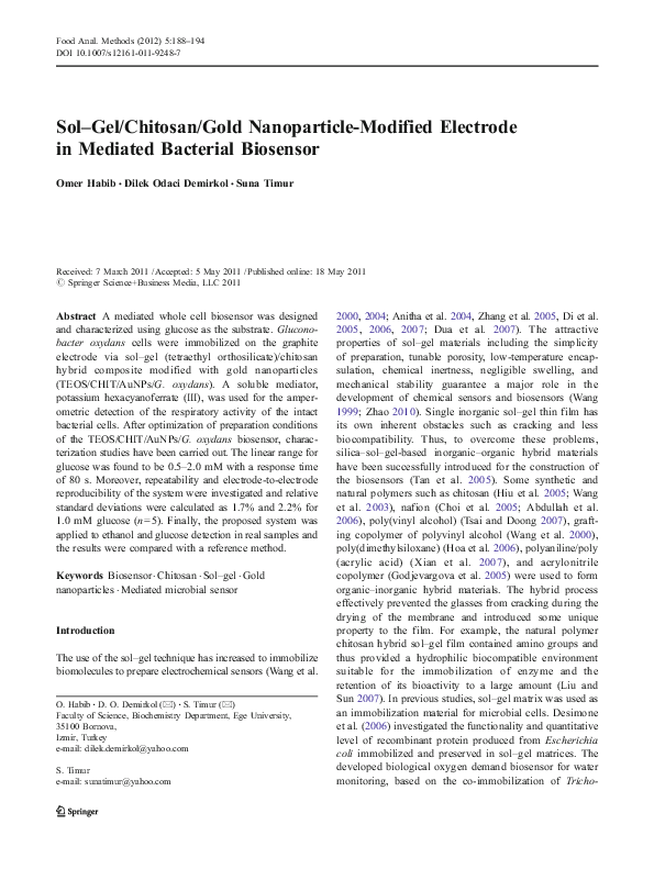 (PDF) Sol–Gel/Chitosan/Gold Nanoparticle-Modified Electrode in Mediated ...