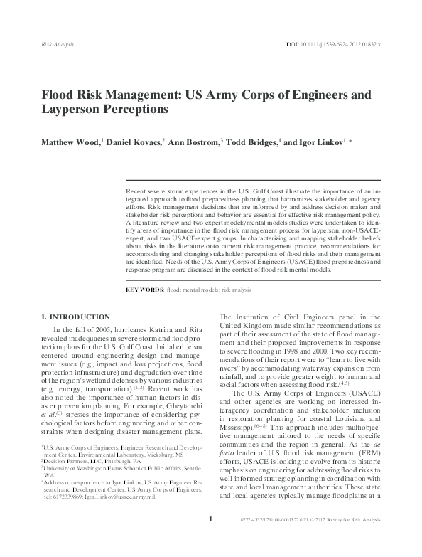 (PDF) Flood Risk Management: US Army Corps of Engineers and Layperson ...