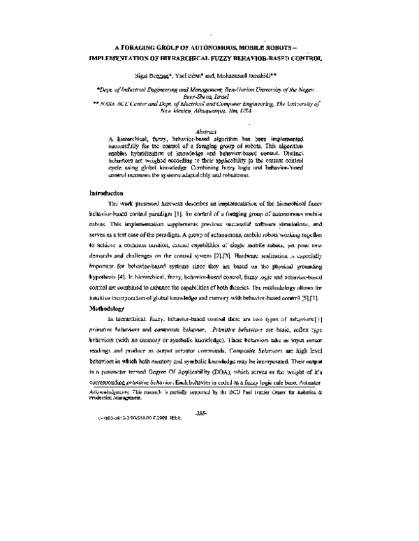 (PDF) A foraging group of autonomous, mobile robots-implementation of hierarchical fuzzy ...