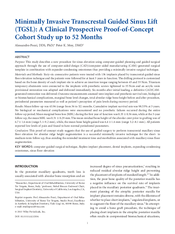 (PDF) Minimally Invasive Transcrestal Guided Sinus Lift (TGSL): A ...