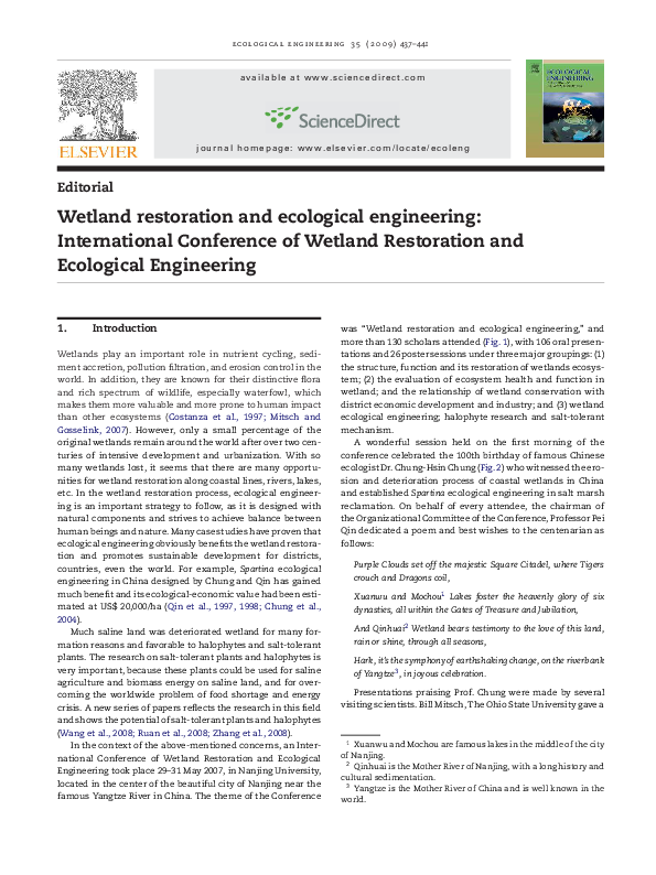 (PDF) Wetland restoration and ecological engineering: International ...