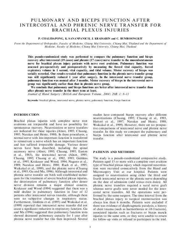 (PDF) PULMONARY AND BICEPS FUNCTION AFTER INTERCOSTAL AND PHRENIC NERVE ...