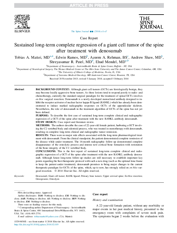 (PDF) The Role of Denosumab in the Modern Treatment of Giant Cell Tumor ...