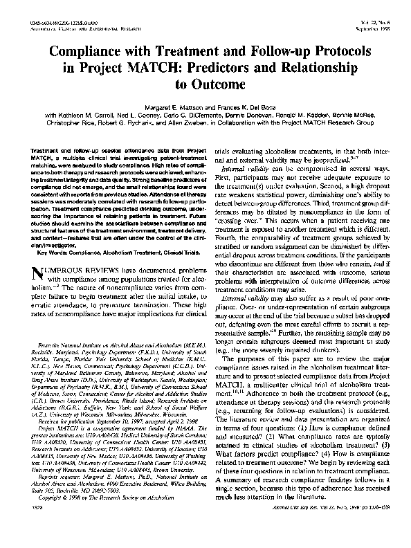 (PDF) Compliance with Treatment and Follow-up Protocols in Project MATCH