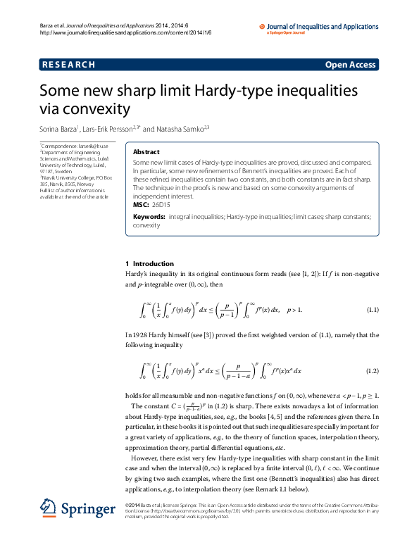 Pdf Some New Sharp Limit Hardy Type Inequalities Via Convexity