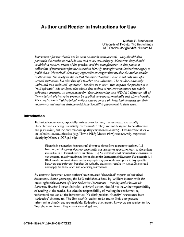 (PDF) Author and reader in instructions for use