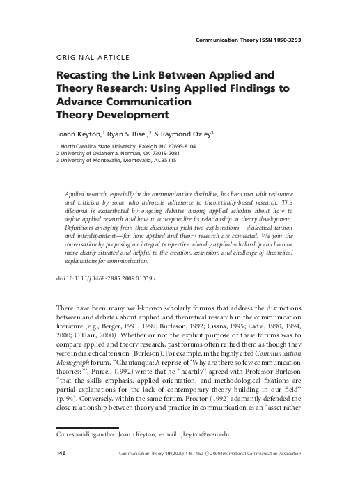 (PDF) Recasting the Link Between Applied and Theory Research: Using ...