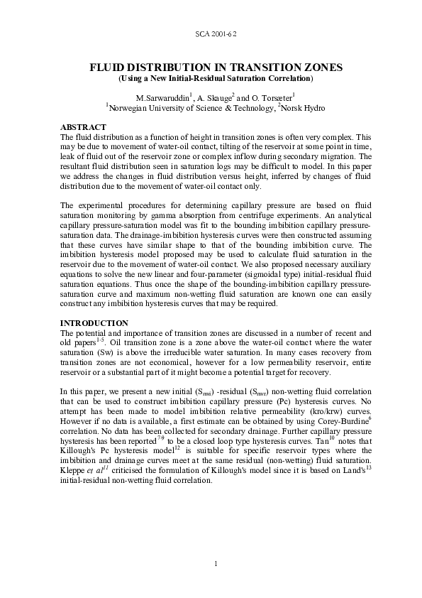 (PDF) Fluid distribution in transition zones, Using a New Initial ...