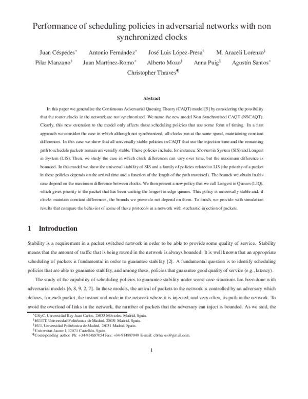 Pdf Performance Of Scheduling Policies In Adversarial Networks With Non Synchronized Clocks