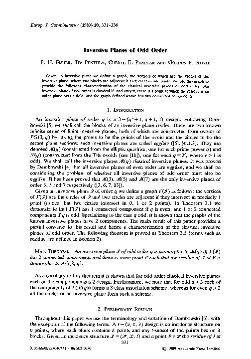 (PDF) Generalized quadrangles, Laguerre planes and shift planes of odd ...
