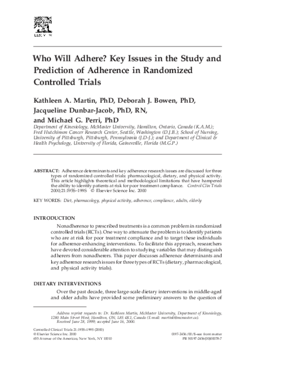 (PDF) Who Will Adhere? Key Issues in the Study and Prediction of ...
