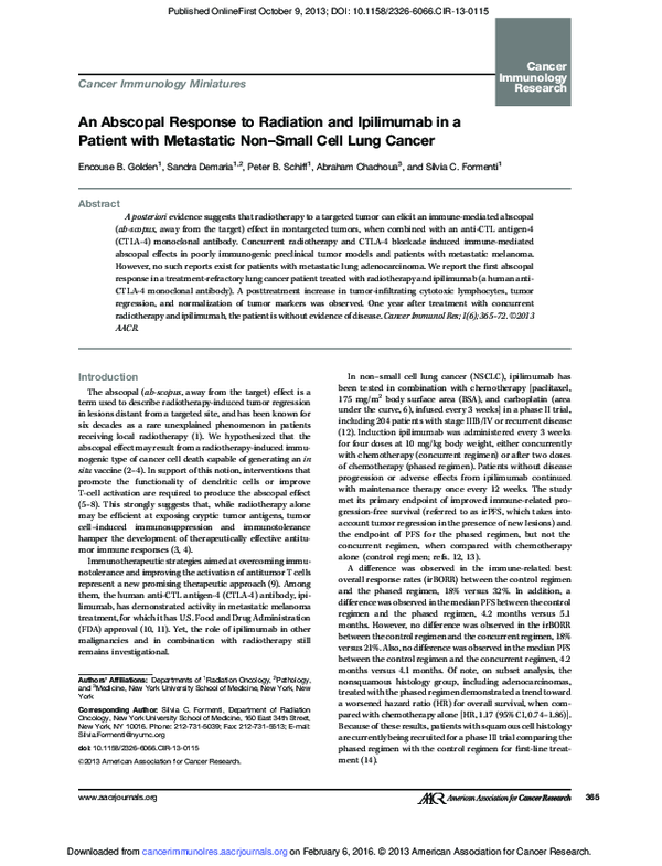 (PDF) An abscopal response to radiation and ipilimumab in a patient ...