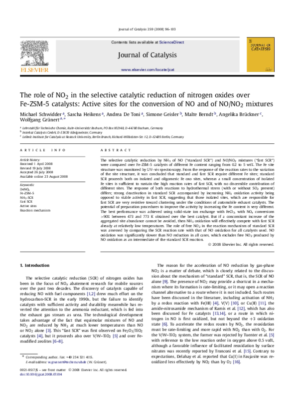 (PDF) The role of NO2 in the selective catalytic reduction of nitrogen ...