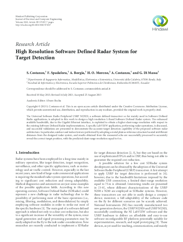 (PDF) High Resolution Software Defined Radar System for Target Detection